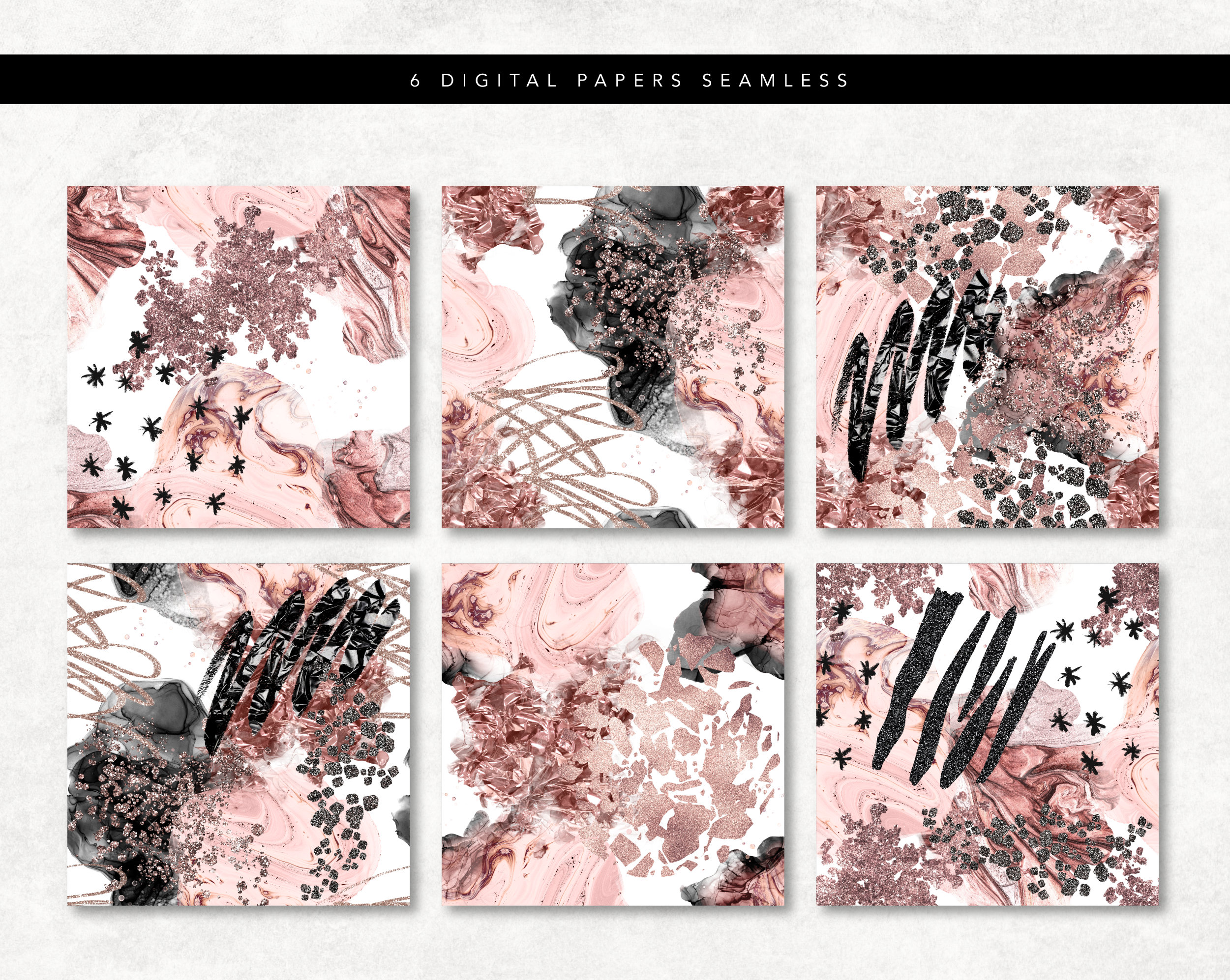 Rose Gold and Black Digital Paper Glitter Abstract Paper - Etsy