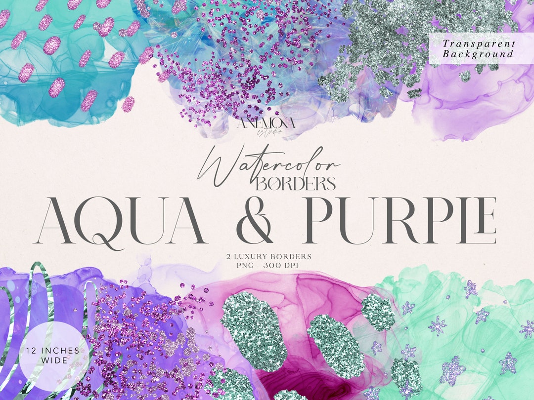 Purple Watercolor Border Clipart - Glitter Border - Aqua Alcohol Ink ...