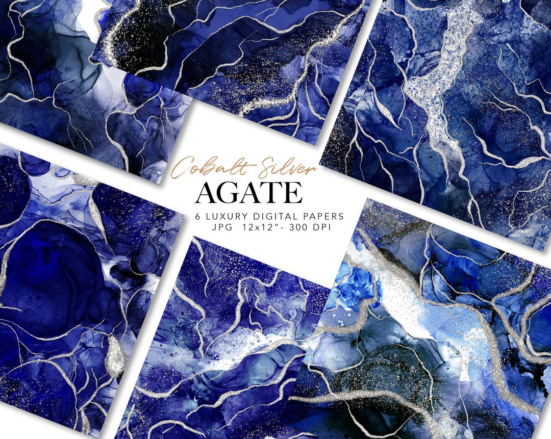 Cobalt Agate Digital Paper Blue Marble Paper Alcohol Ink Paper Indigo ...