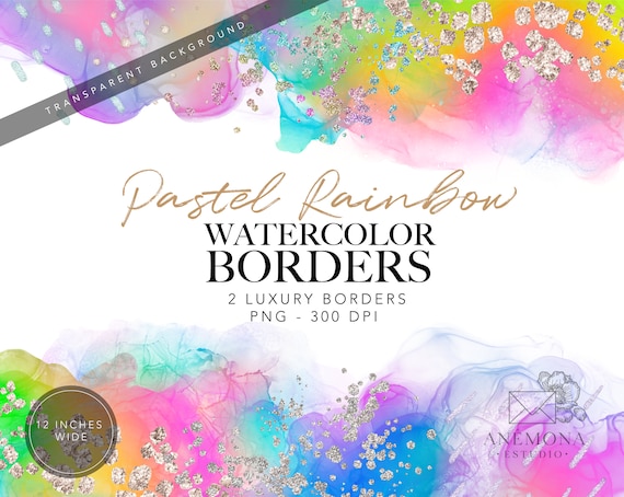 Pastel Rainbow Watercolor Border Clipart Glitter Border - Etsy