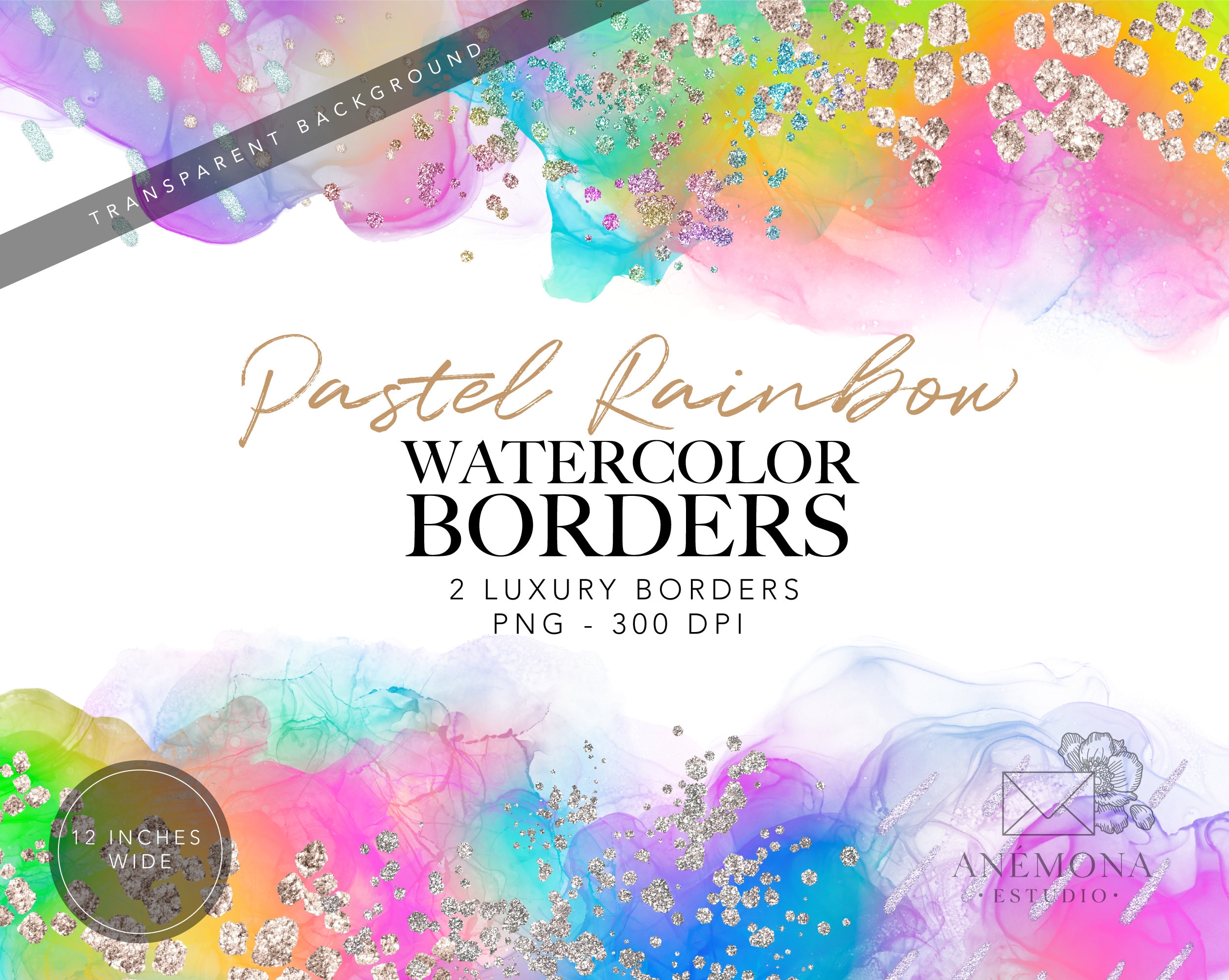 Pastel Rainbow Watercolor Border Clipart Glitter Border - Etsy
