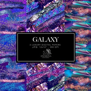 Galaxy Digital Paper, Cosmic Digital Paper, Luxury Digital Paper Purple ...