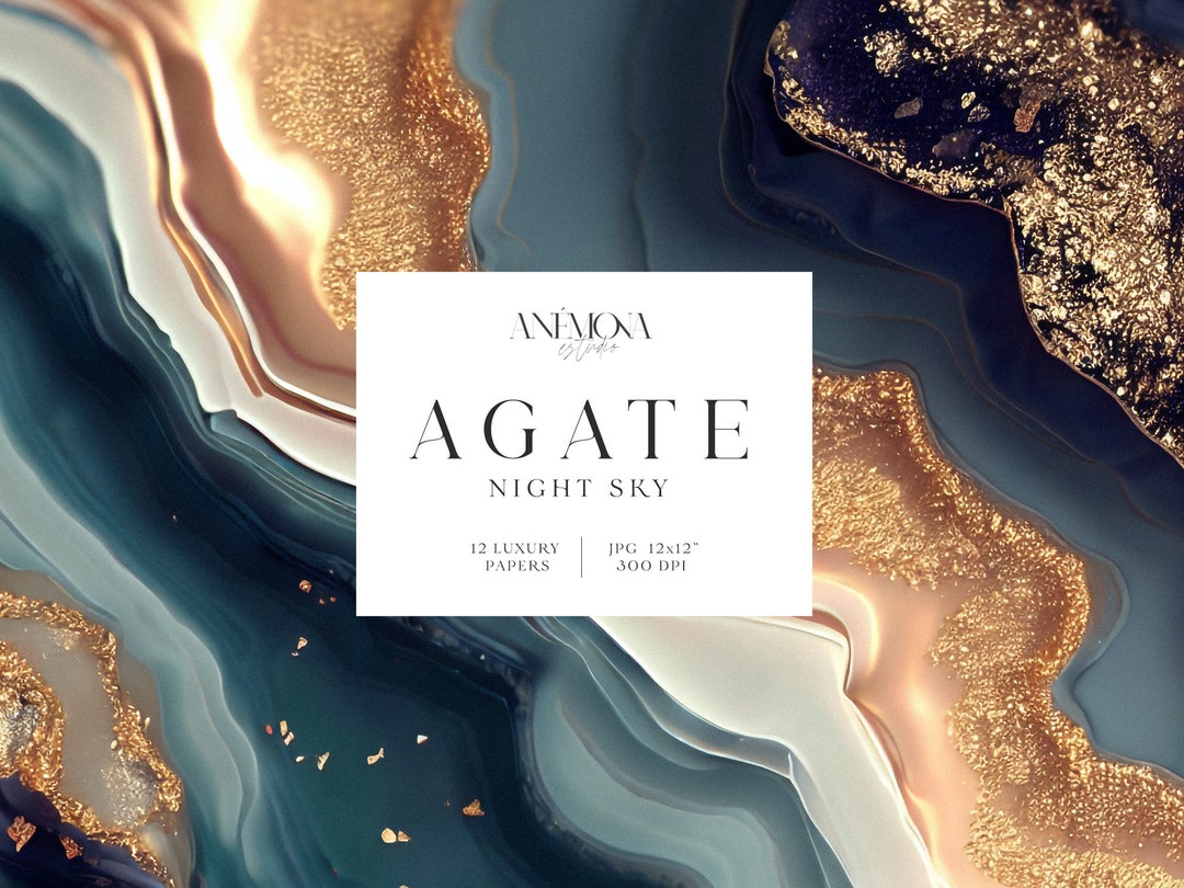 Agate Backgrounds, Night Agate Gold Foil, Digital Paper Pack, Geode ...