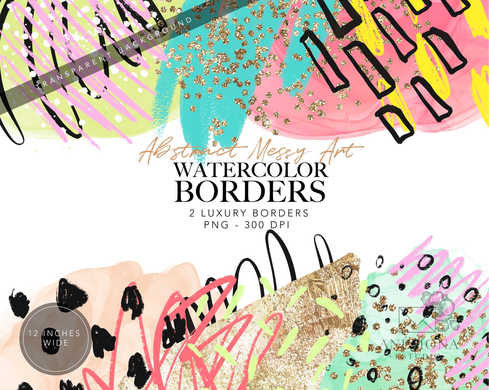 Retro Watercolor Border Clipart Glitter Border 80's | Etsy