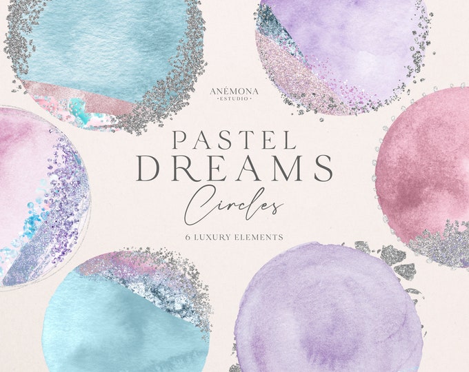 Pastel Watercolor Circles Clipart: Glitter & Foil Logo Backgrounds ...