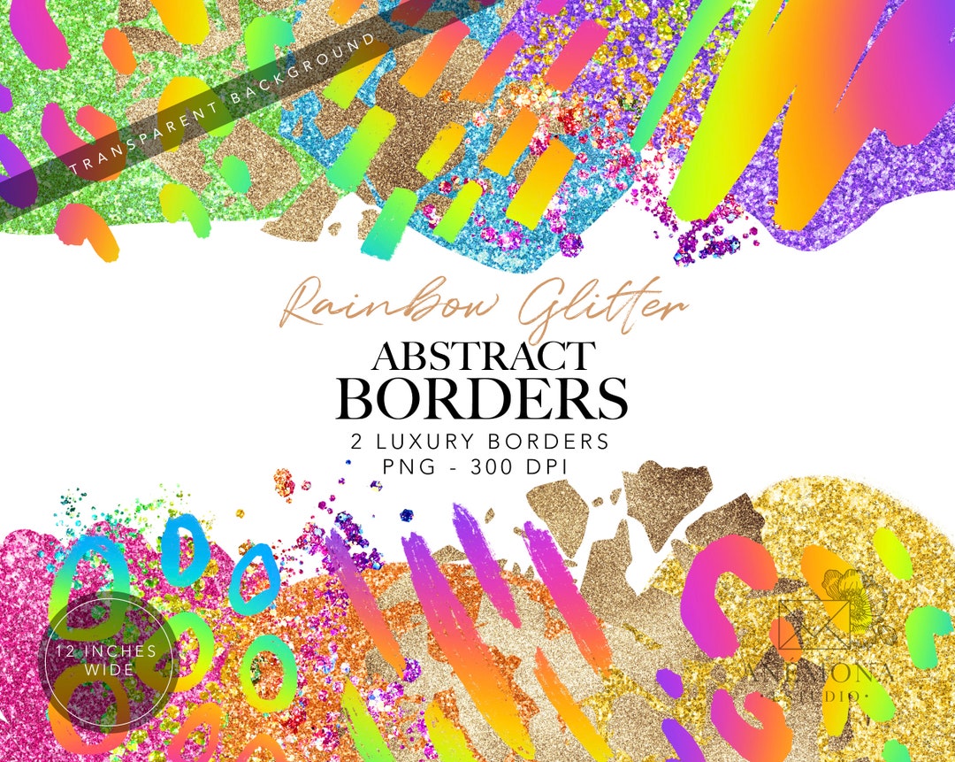 Neon Rainbow Border Clipart - Glitter Border - Rainbow Digital Clipart ...