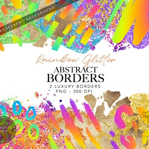 Neon Rainbow Border Clipart - Glitter Border - Rainbow Digital Clipart ...