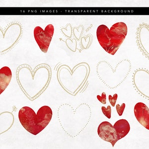 Red Watercolor Hearts, Valentines Day, Gold Glitter Hearts Frames Cip ...