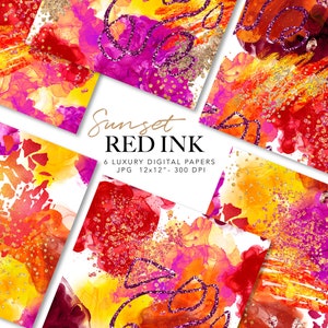 Red and Orange Digital Paper - Glitter Abstract Paper - Red and Yellow ...