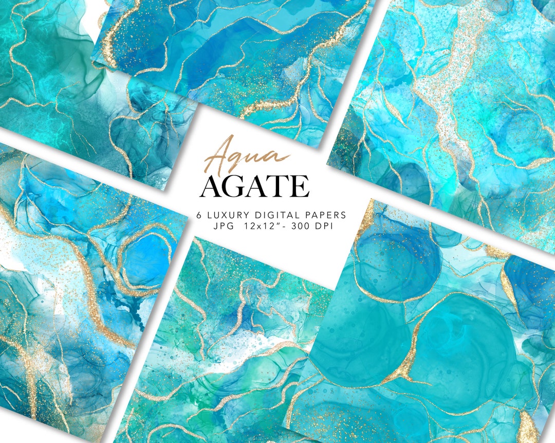 Aqua Agate Digital Paper - Aqua Marble Paper - Alcohol Ink Paper - Aqua ...