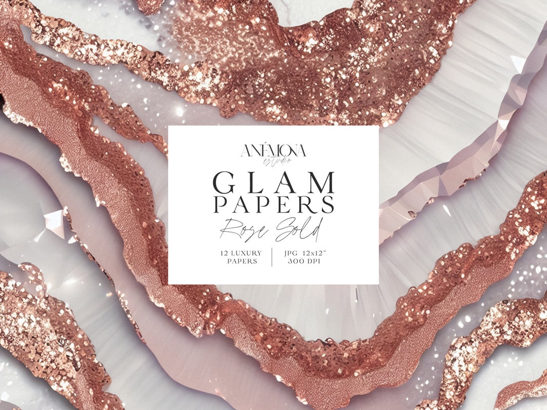 Rose Gold Glitter Digital Paper: Agate Marble Texture (digital Download ...