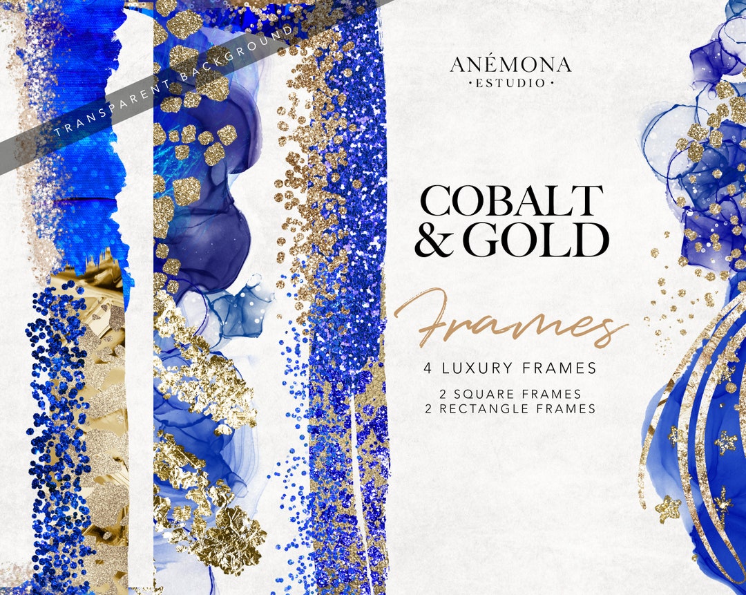 Blue and Gold Frame Clipart Digital Modern Frame, Glitter Border ...