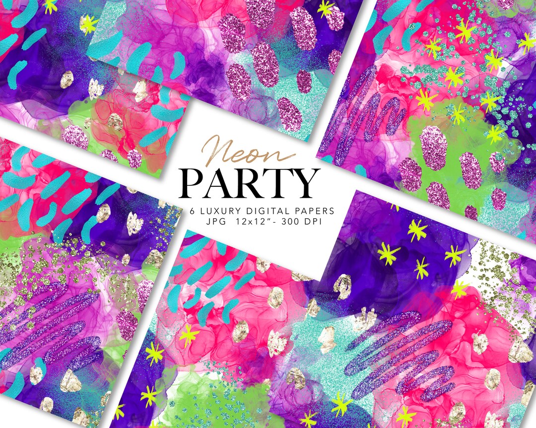 Neon Digital Paper - Glitter Abstract Paper - Colorful Alcohol Ink ...