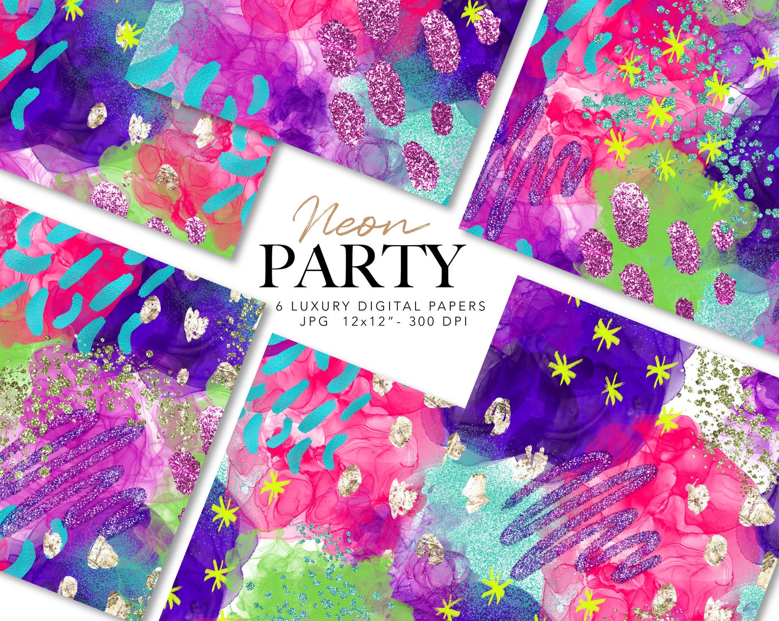 Neon Digital Paper Glitter Abstract Paper Colorful Alcohol - Etsy