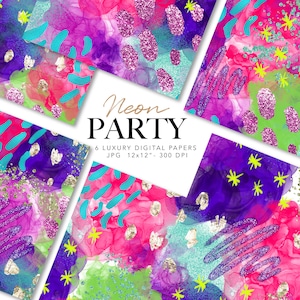 Neon Digital Paper - Glitter Abstract Paper - Colorful Alcohol Ink ...
