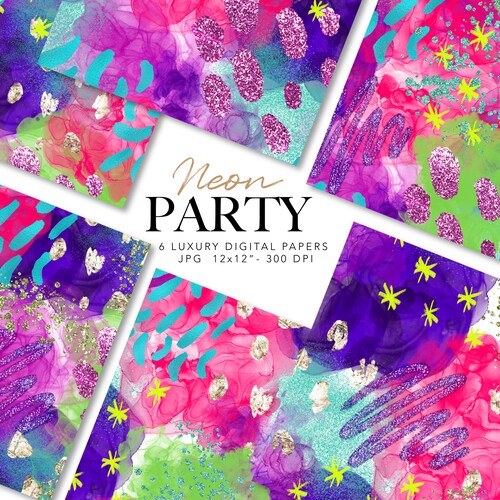 Neon Digital Paper Glitter Abstract Paper Colorful - Etsy