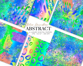 Neon Digital Paper Glitter Abstract Paper Colorful | Etsy