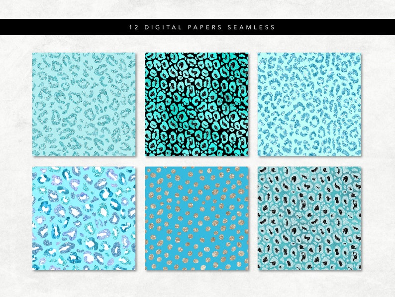 Aqua Leopard Print Digital Paper: Turquoise Cheetah Patterns ...