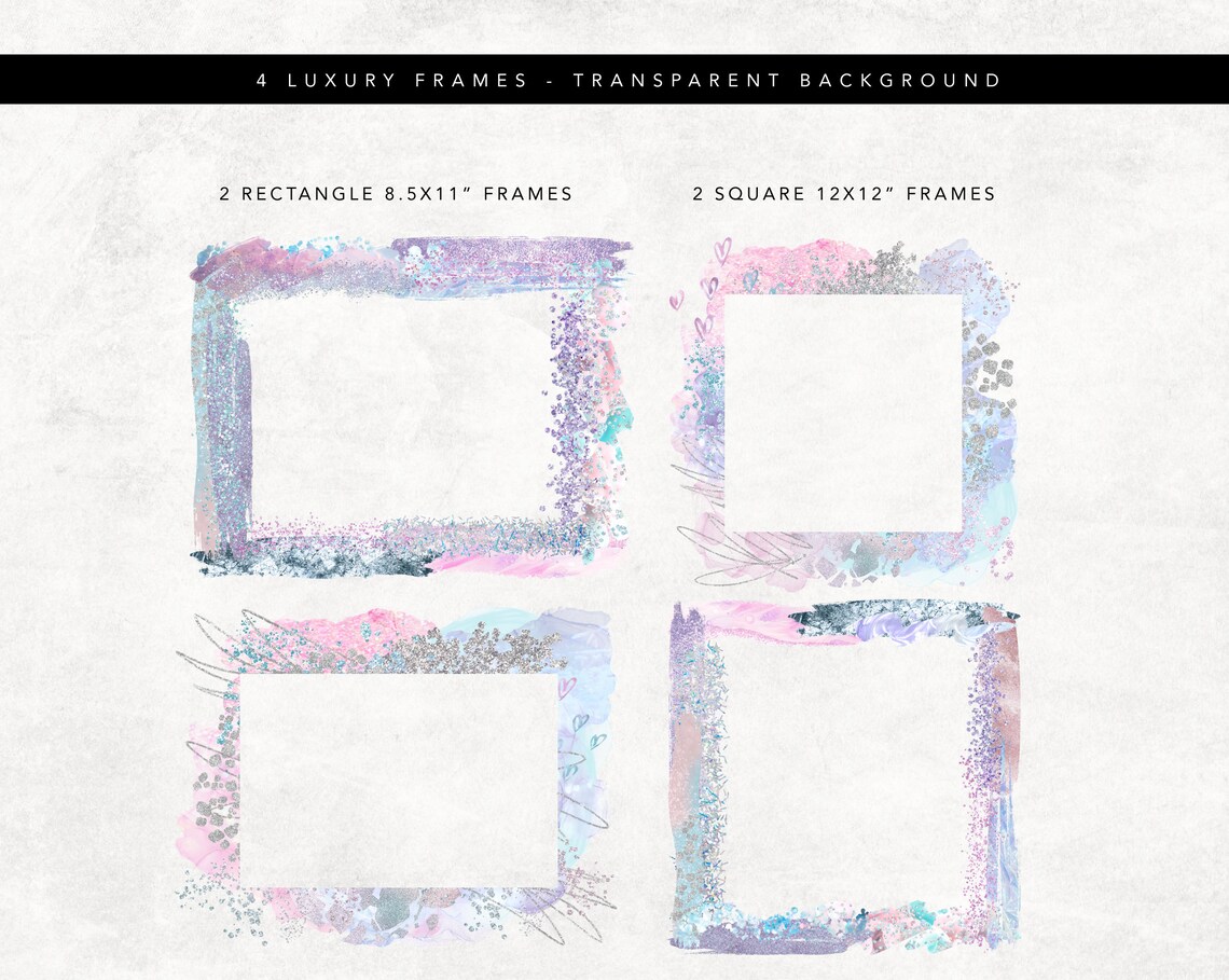 Pastel Frame Clipart Digital Modern Frame Glitter Border | Etsy