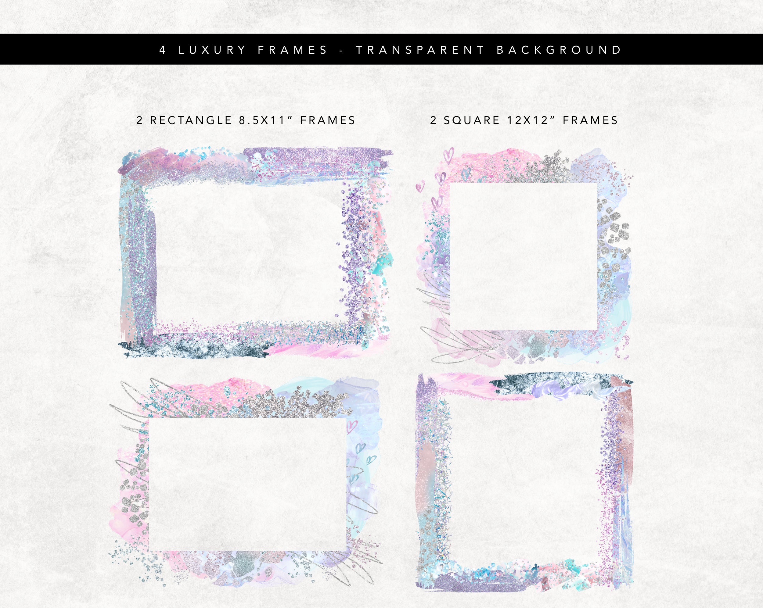 Pastel Frame Clipart Digital Modern Frame Glitter Border | Etsy