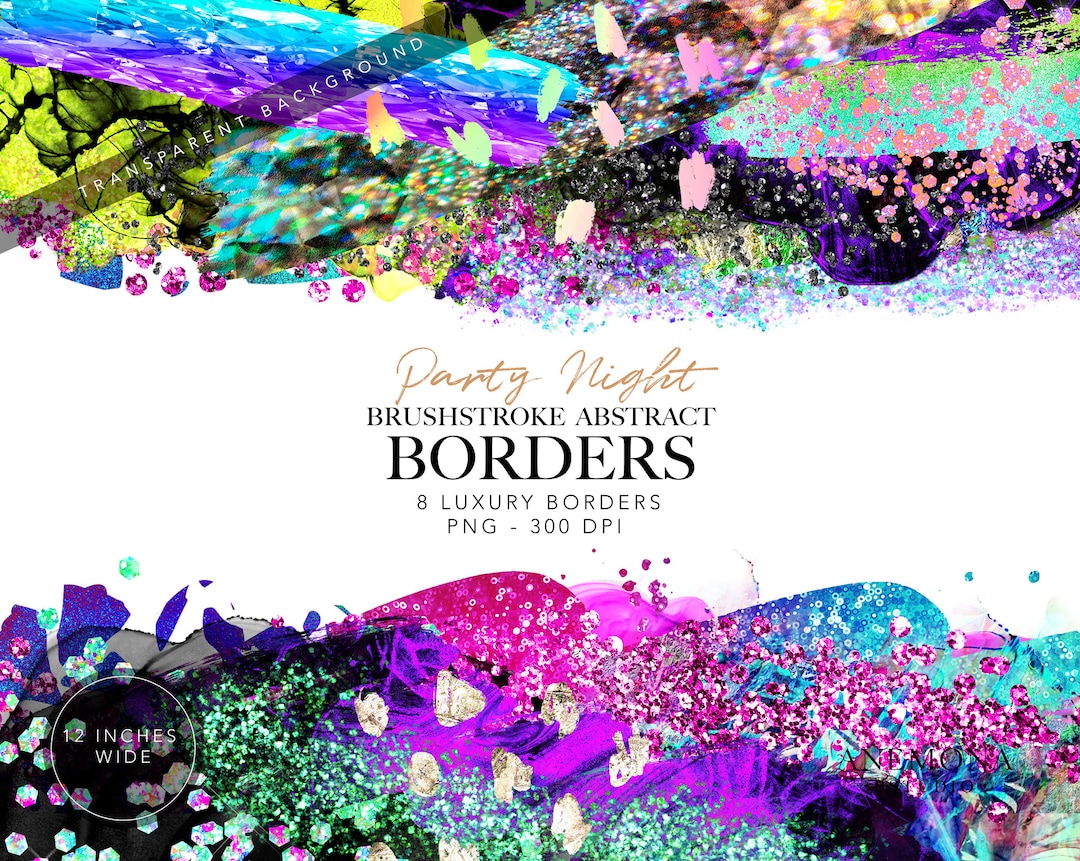 Neon Glitter Border Clipart: Retro Party Frames (PNG, 300 Dpi) - Etsy