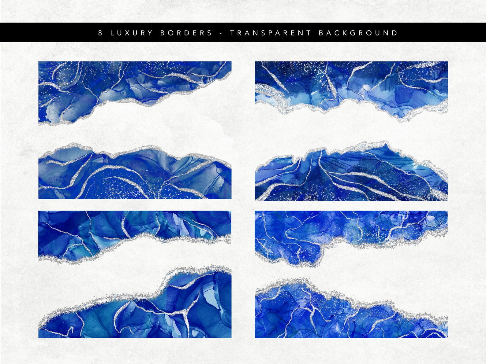 Royal Blue Agate Borders Clipart: Silver Glitter Marble (digital ...