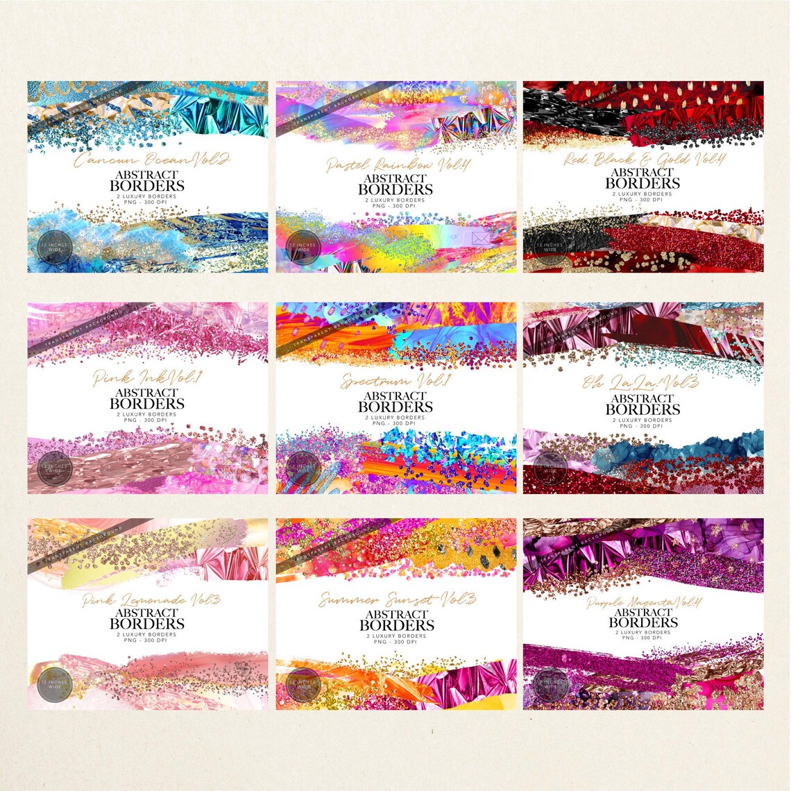 Brushstroke Borders Clipart Bundle: Glamorous PNG Graphics (commercial ...