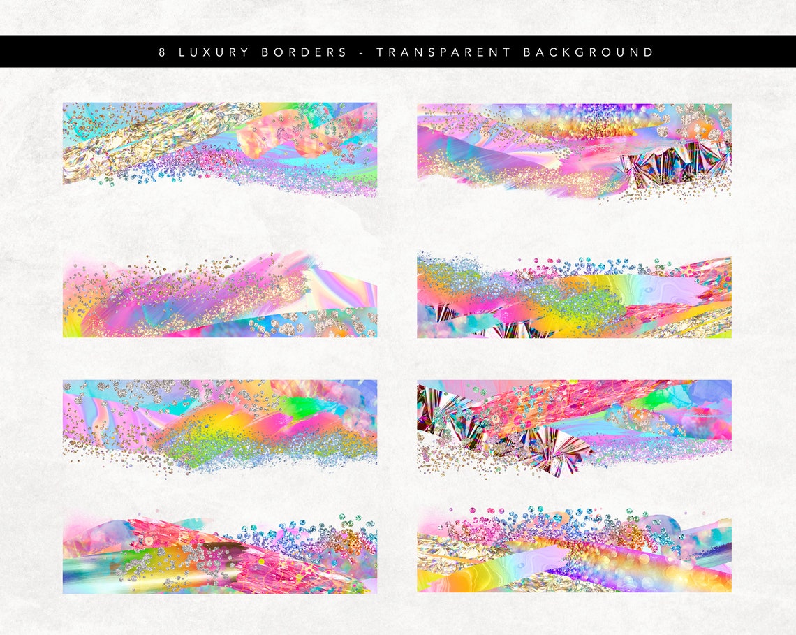 Rainbow Borders Clipart Glitter Border Rainbow Digital - Etsy