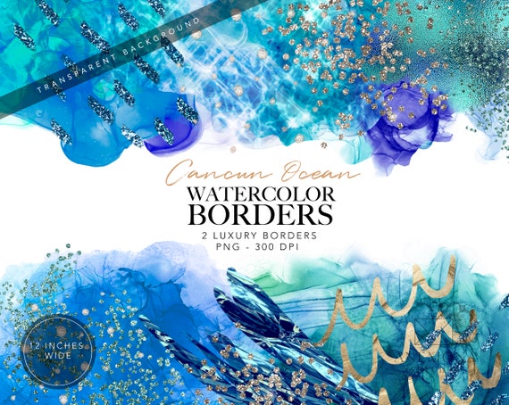 Blue Watercolor Border