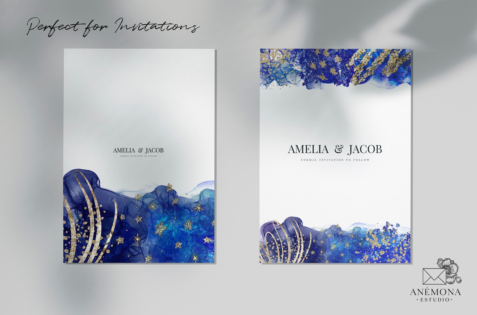 Blue Cobalt Watercolor Border Clipart: Gold Glitter Frame (digital ...