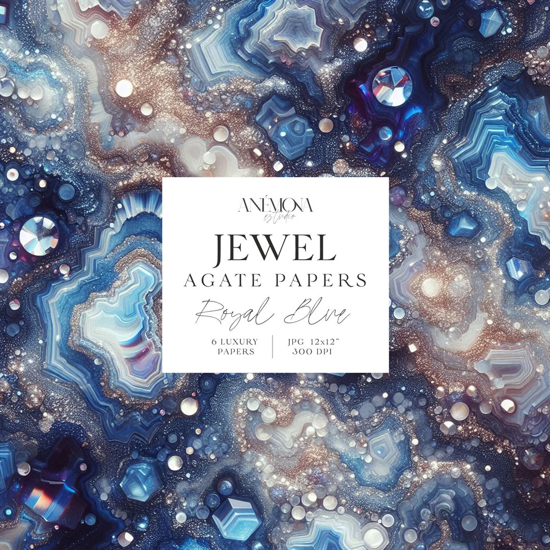 Royal Blue Jeweled Agate Digital Paper: Glitter Marble Texture (digital ...