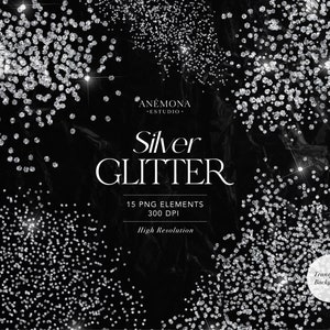 Silver Glitter Clipart: Shimmering Confetti Overlays (PNG, Commercial ...