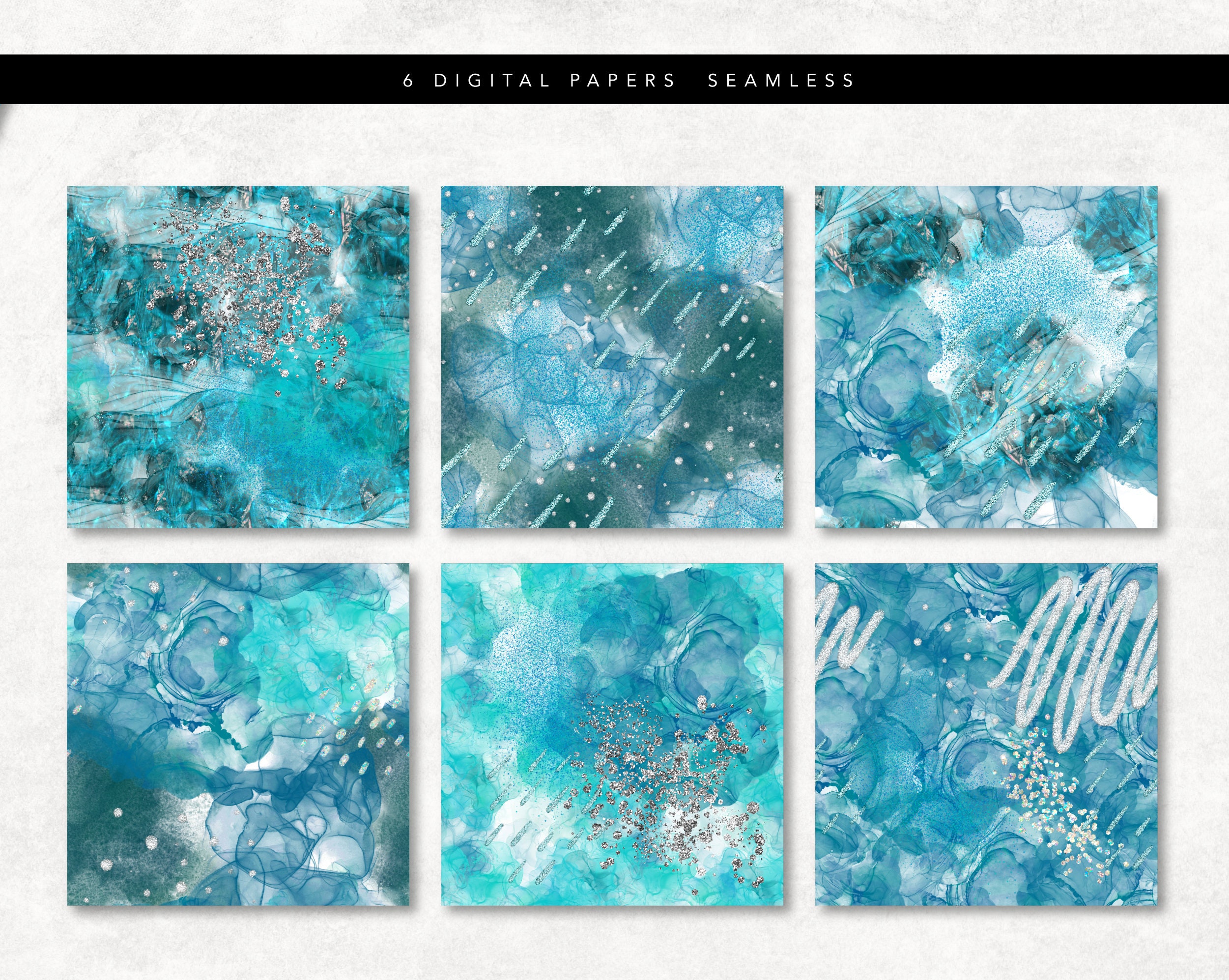 Teal Digital Paper Glitter Abstract Paper Aqua Alcohol Ink - Etsy
