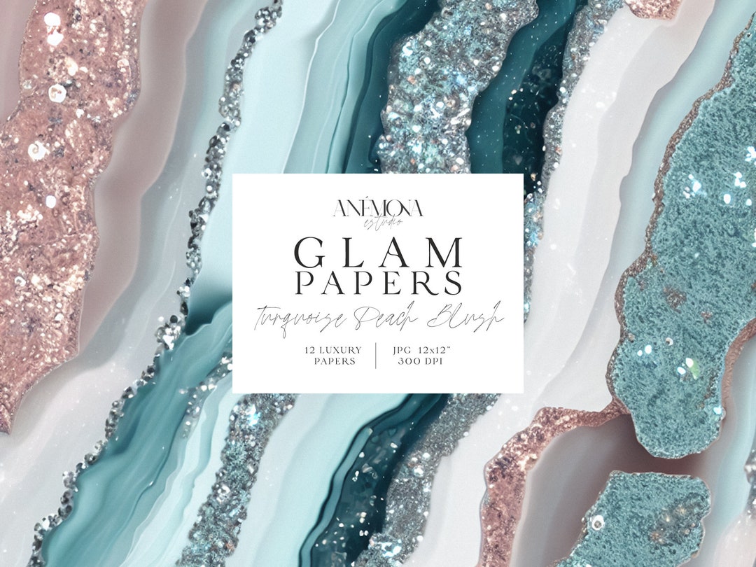 Turquoise Blush Sparkling Shiny Glitter Glamorous Digital Paper ...