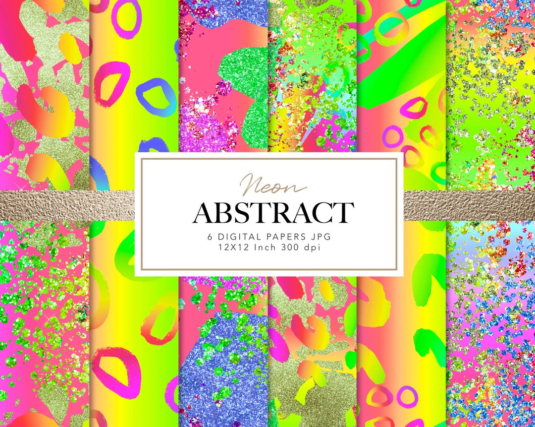 Neon Digital Paper - Glitter Abstract Paper - Colorful Holgraphic ...