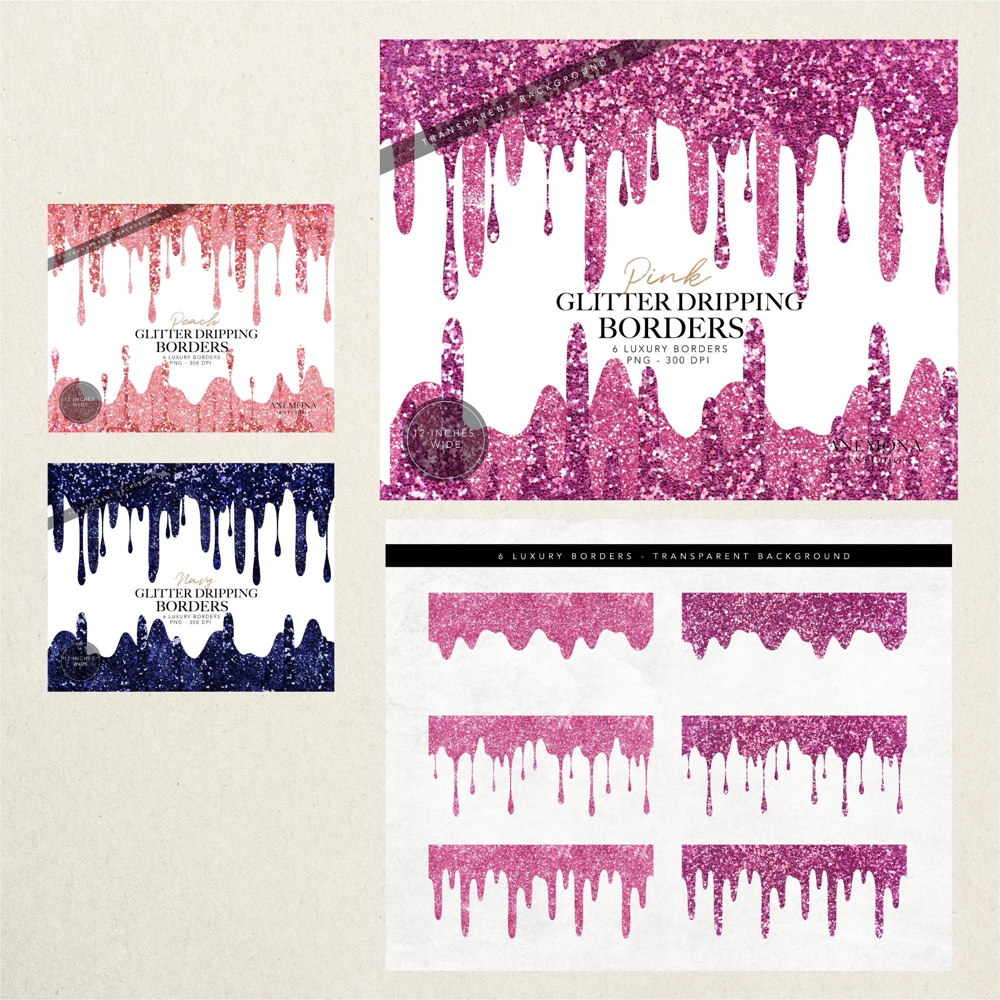Glitter Drip Borders Clipart Bundle: PNG Overlays (commercial Use ...
