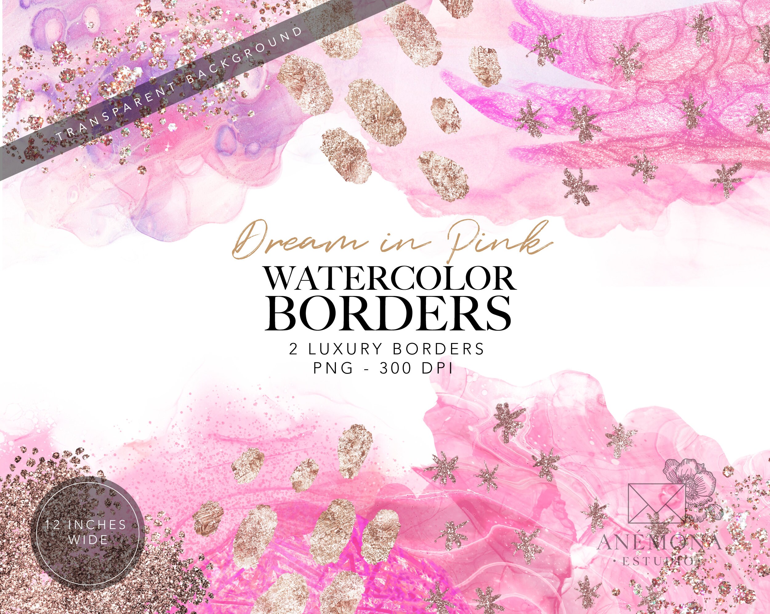 Pink Watercolor Border Clipart Glitter Border Pink and - Etsy