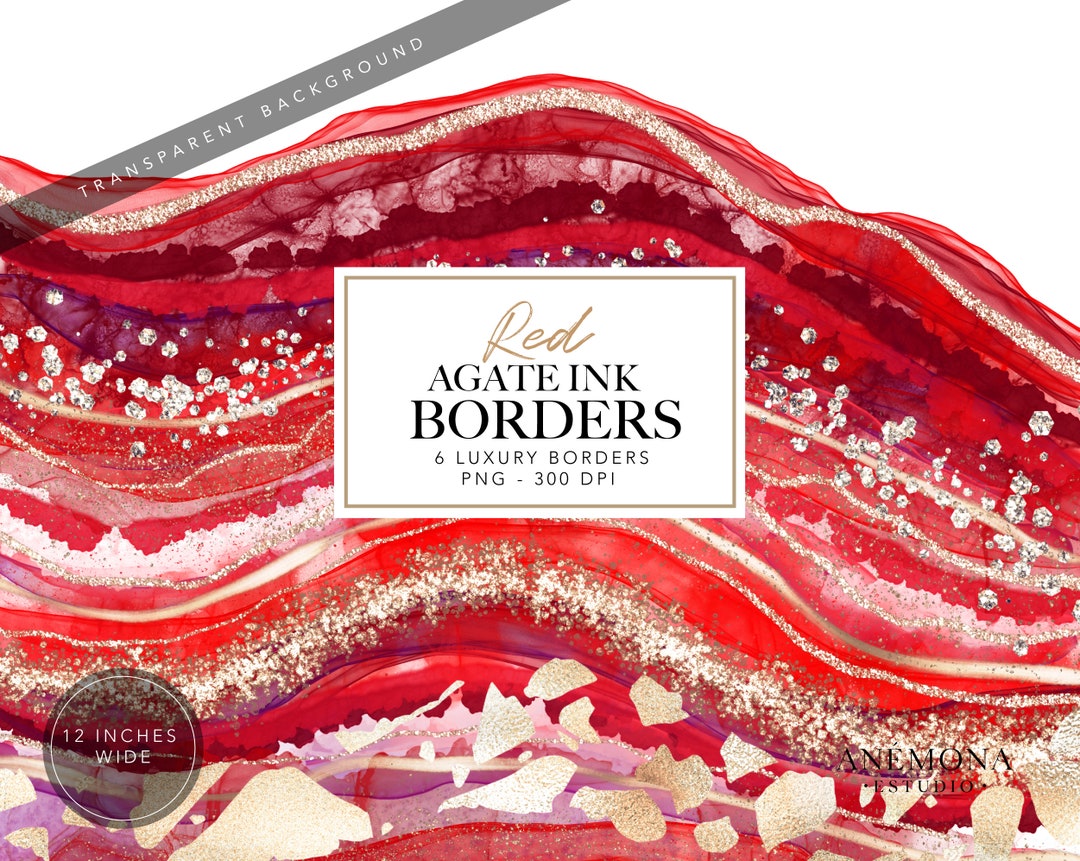 Red Agate Borders Clipart, Red Watercolor Geode Clipart Gold Glitter ...