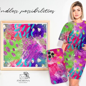 Neon Digital Paper - Glitter Abstract Paper - Colorful Alcohol Ink ...