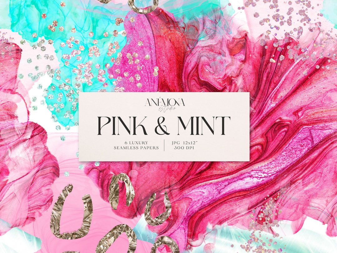 Pink and Mint Digital Paper - Seamless Paper - Glitter Seamless Paper ...