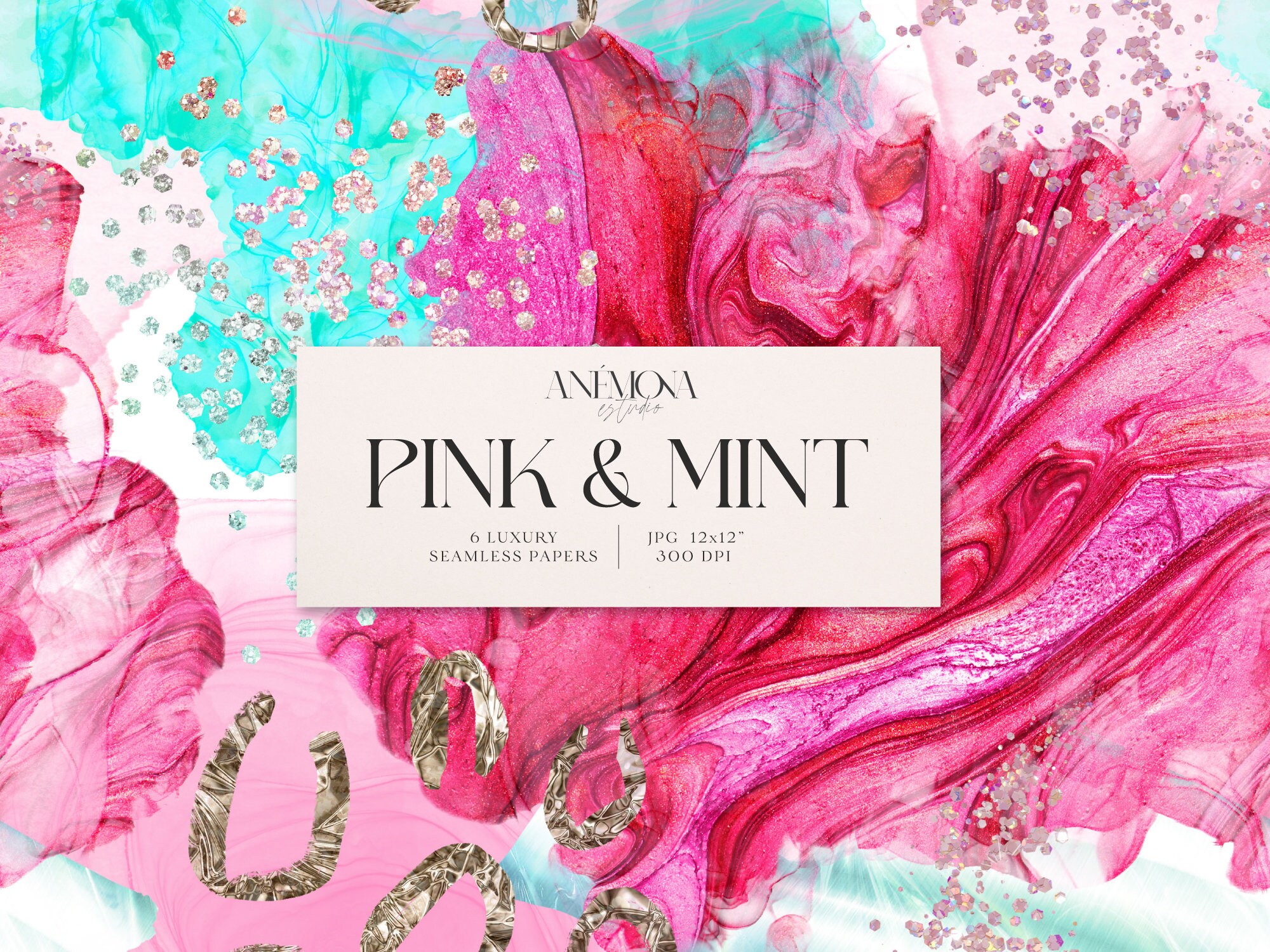 Pink and Mint Digital Paper Seamless Paper Glitter - Etsy Canada