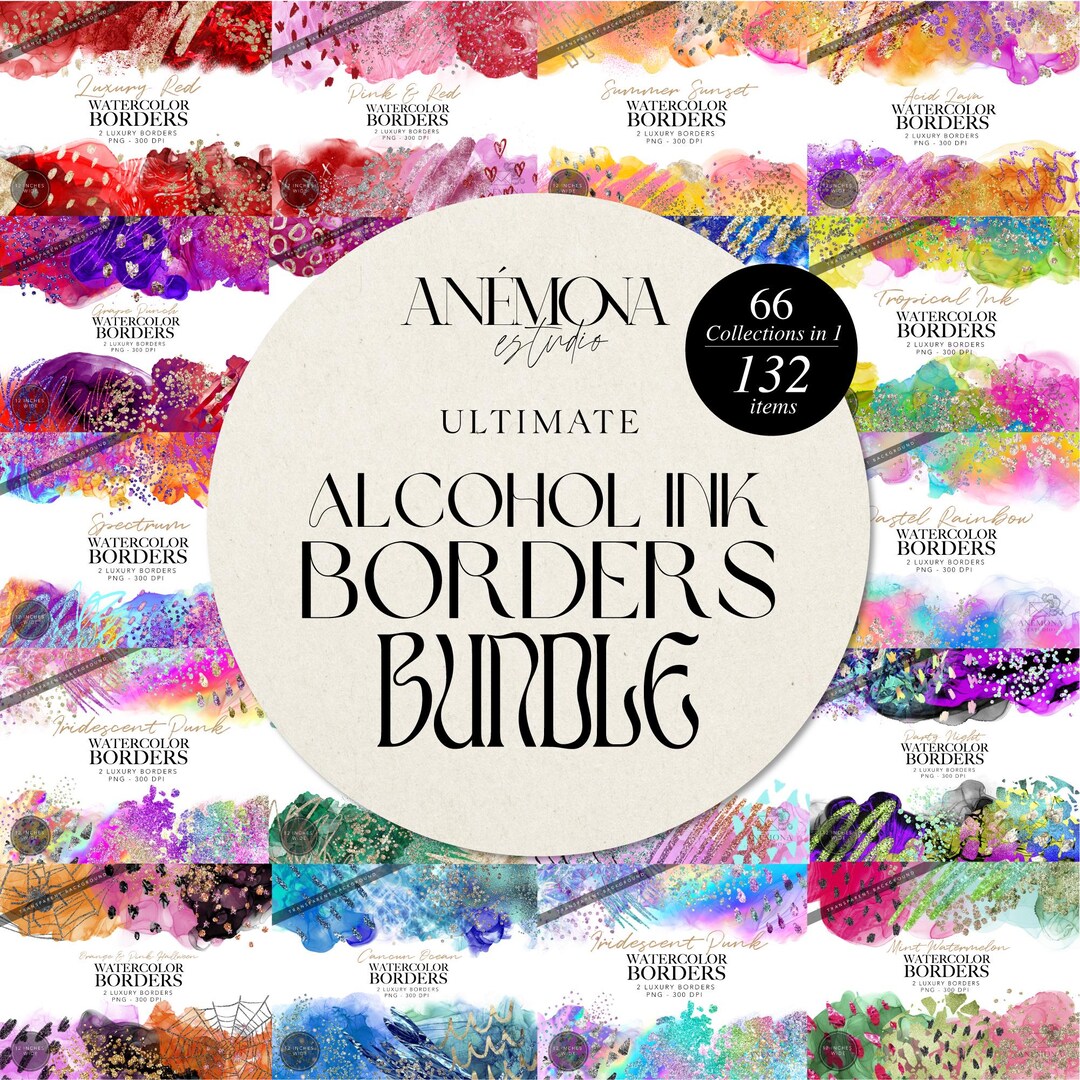 Bundle Alcohol Ink Borders Clipart, PNG Watercolor Clipart Bundle ...