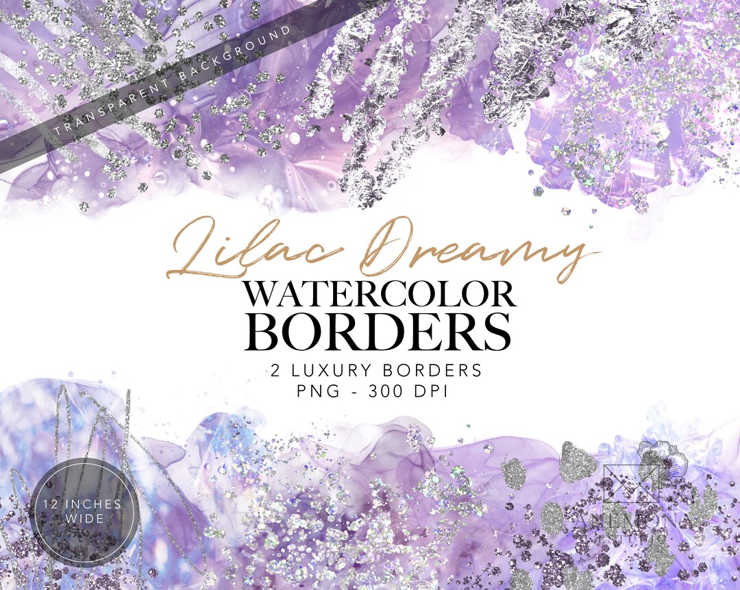 Purple Watercolor Border Clipart - Glitter Border - Lilac Edges - Clip ...