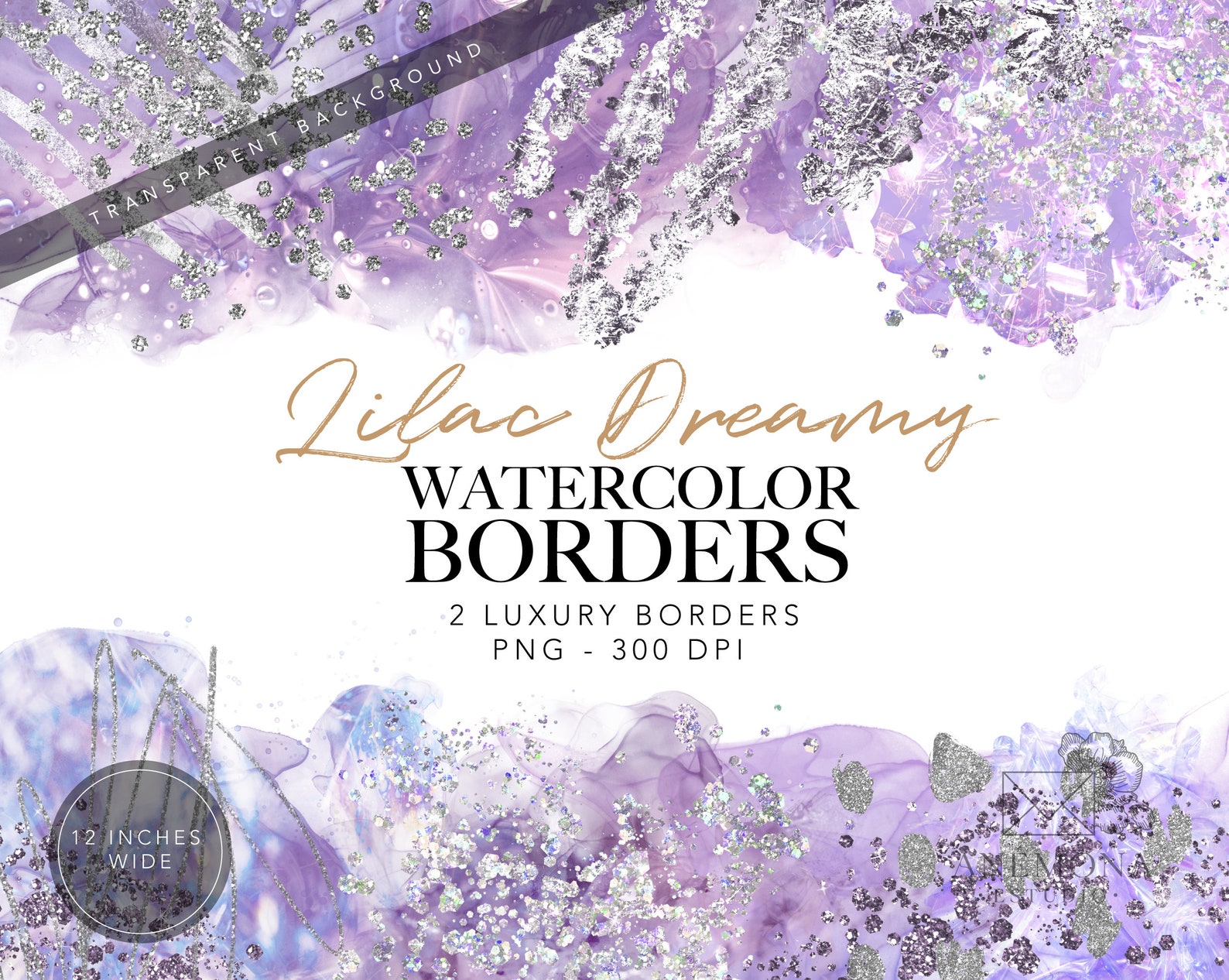 Purple Glitter Watercolor Border Clipart: Lilac Frames (digital ...