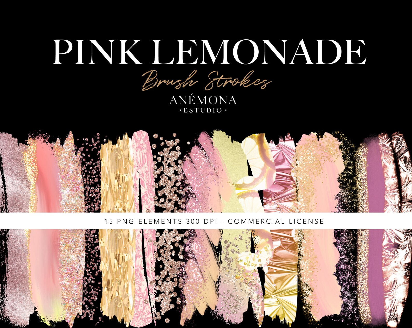 Pink Brush Strokes Clipart Pink Lemonade Brushstrokes | Etsy