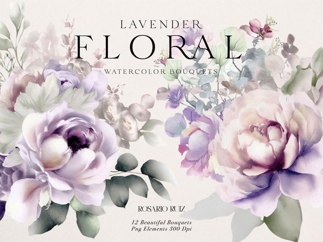 Watercolor Floral Clipart: Pale Purple Bouquets (PNG Digital Download ...