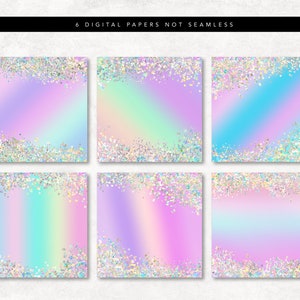 Holographic Glitter Digital Paper, Unicorn Digital Paper, Pastel ...