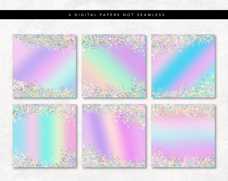 Holographic Glitter Digital Paper: Unicorn Rainbow Textures (digital ...