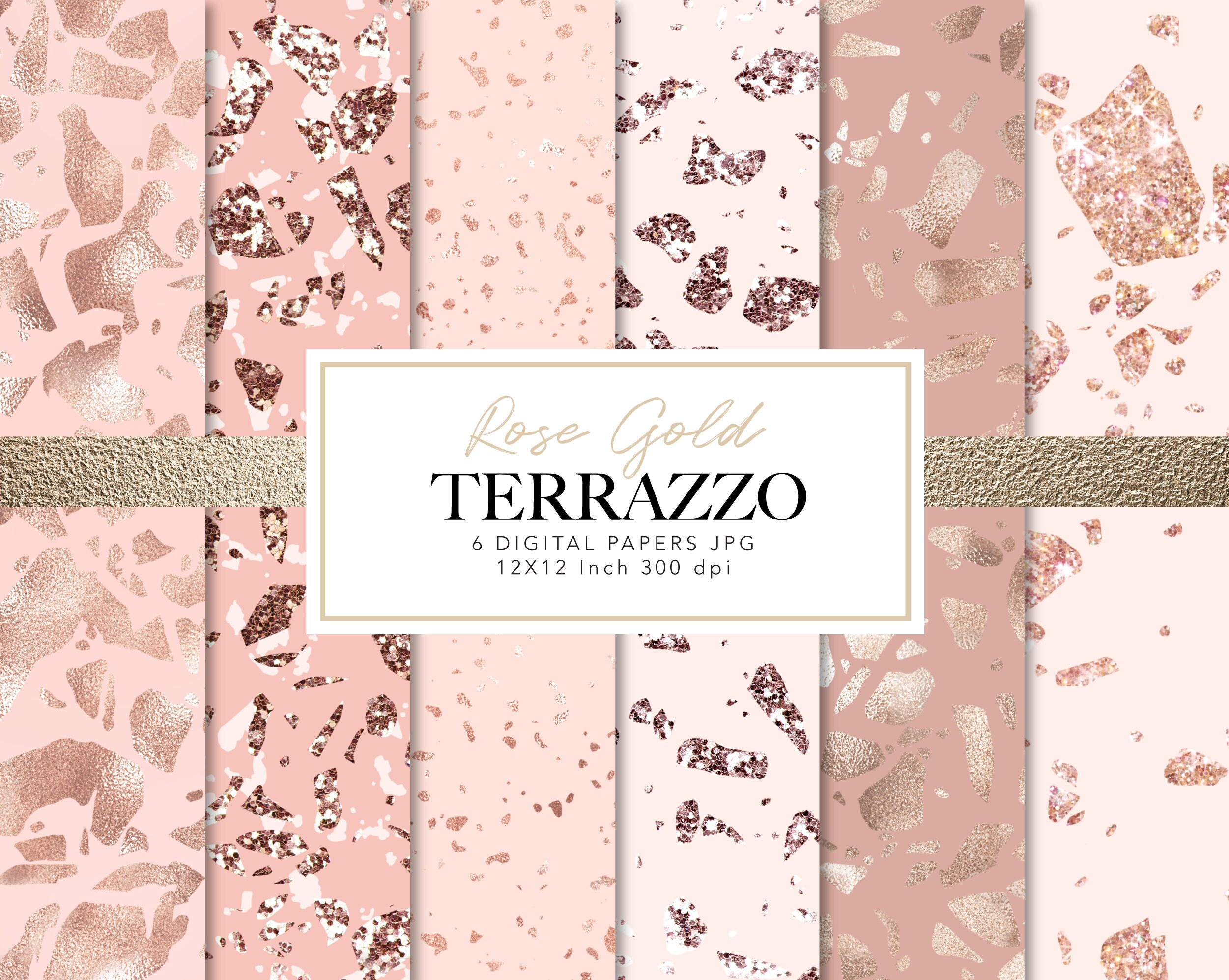 Rose Gold Glitter Terrazzo Digital Paper Seamless Paper - Etsy