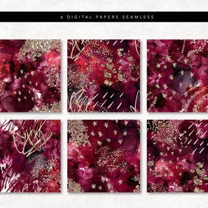 Burgundy Digital Paper - Burgundy and Gold Paper - Glitter Abstract ...